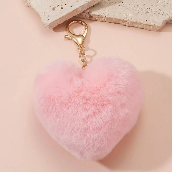 Accessories | Fluffy Baby Pink Heart Bag Charm | Poshmark